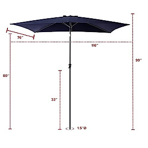 FLAME&SHADE 6.5 x 10 ft Rectangular Outdoor Market Patio Table Umbrella with Tilt, Navy Blue