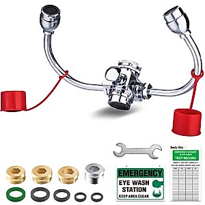Eye Wash Station, Emergency Eyewash Stations Faucet Mounted for Sink Attachment -Eye Flush Unit Eye Wash Solution for First Aid for Lab Factory Industry Site, Office and Home, Equipped with 4 Adapters