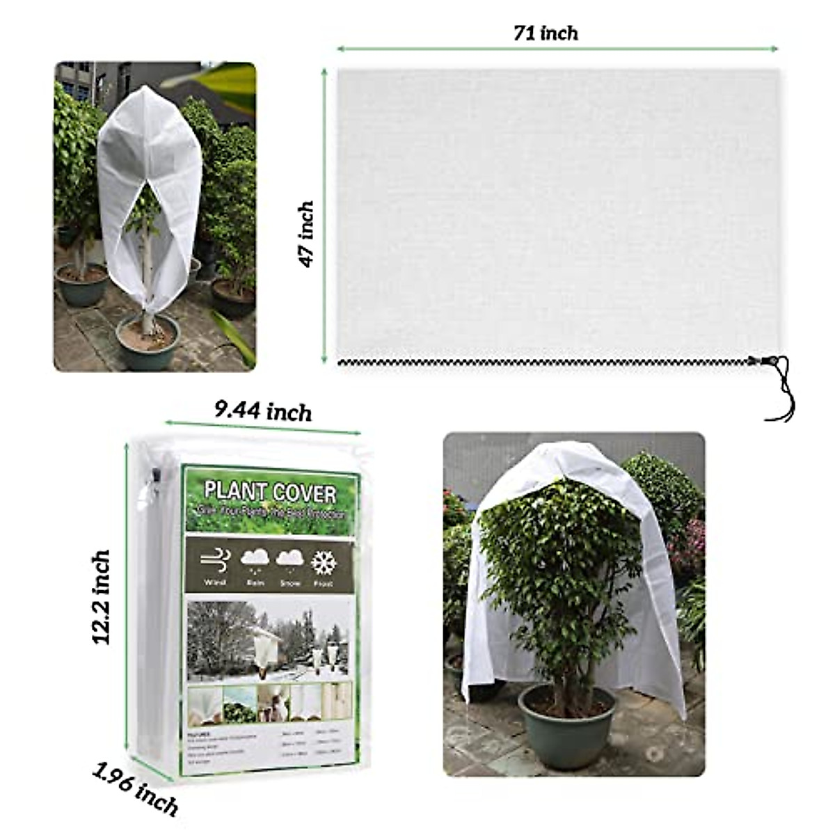 AJumpoo Plant Covers Freeze Protection, Winter Cold Weather Frost Blankets Shrub Jacket with Drawstring Reusable Frost Cloth for Outdoor Plants Fruit Tree Potted -2 Pack