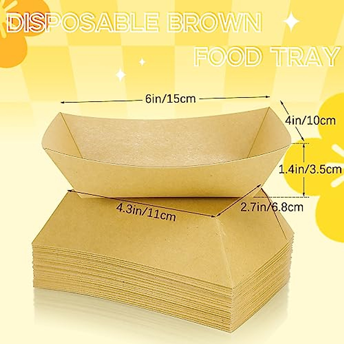 Cmkura 150 Pack Kraft Food Trays, 2 LB Paper Food Boats, Disposable Brown Paperboard Serving Baskets for Grease Resistant Fast Food, Hot Dog Nacho and Party Snack Holder
