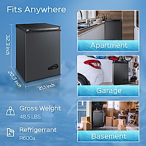 Anypro Chest Freezer 6.0 Cu.Ft Small Deep Freezer with 2 Removable Baskets, 7 Adjustable Temperatures, FreeStanding Top Door Compact Mini Freezer for Garage Dorm Apartment RV Kitchen Business, Black