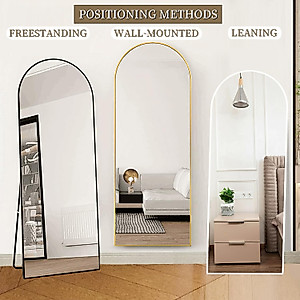 OGCAU Full Length Mirror, Floor Mirror, 65"x22" Arched-Top Mirror, Hanging or Leaning, Standing Mirror, Body, Wall Mounted with Aluminum Frame for Bedroom Living Room, Black