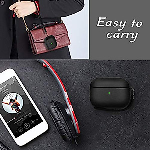 Upgrade Airpods Pro Case Cover, Leather Texture Full-Body Protective Case Cover for Apple Airpods Pro,Wireless Charging and Front LED Visible (Matte Black)