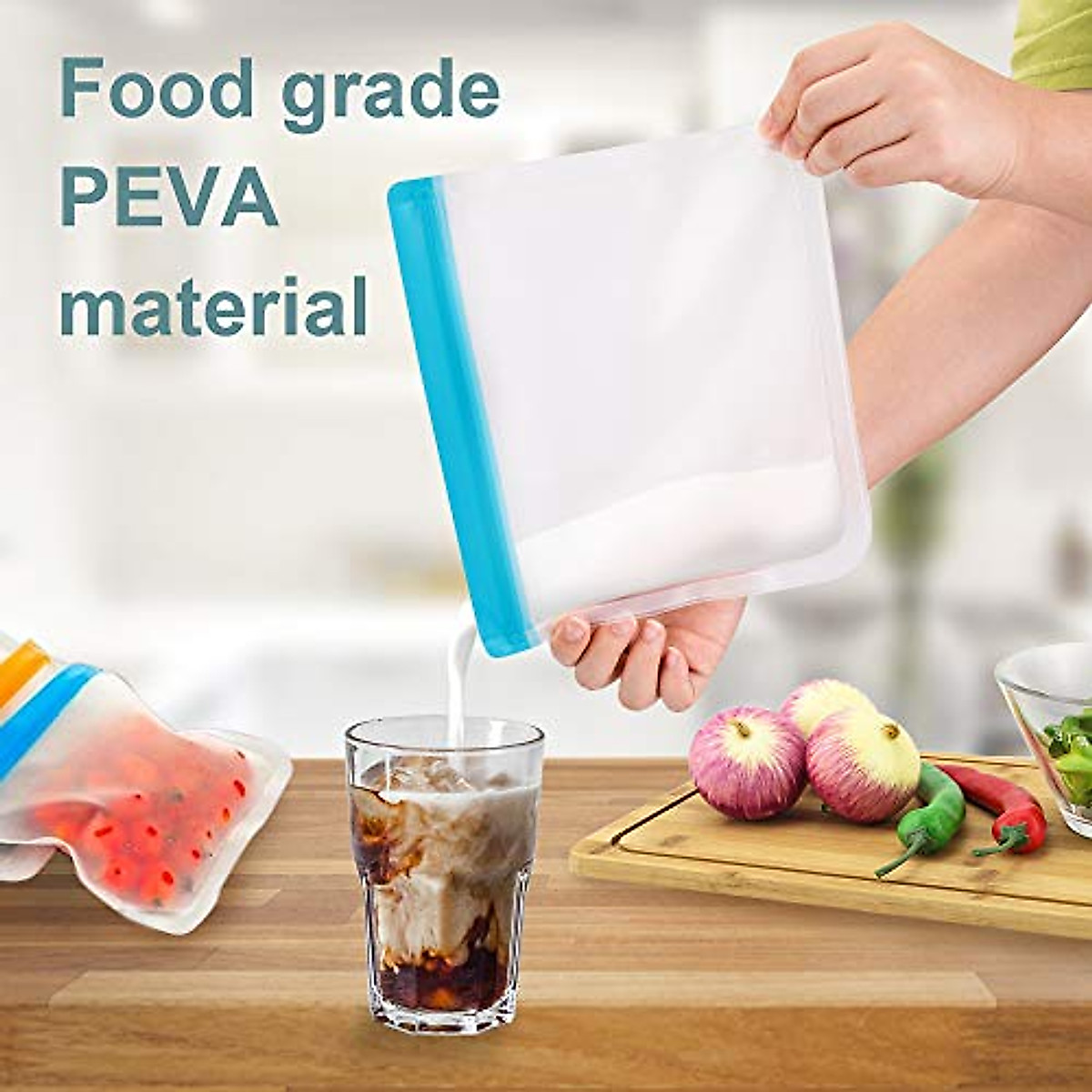 Reusable Storage Bags, 12 Pack BPA Free Leakproof Freezer Bag for Liquid Lunch Sandwich Marinate Meat Fruits - 2 Gallon, 5 Sandwich and 5 Small Bags, Food Grade, Thick, Leakproof and Washable