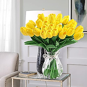 Starryle 10Pcs Yellow Tulips Real Touch Artificial Tulips Fake Flowers for Spring Decor Tulips for Mother’s Day Faux Flowers for Home Kitchen Office Wedding Bouquet Flower Arrangement Decor