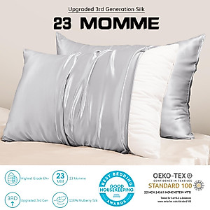 PROMEED 100% Mulberry Toddler Silk Pillowcase for Baby Hair and Skin, Premium Grade 6A+ 23 Momme Travel Silk Pillow Cases 13 x 18 with Free Laundry Bag (Toddler/Travel 13"x18", Light Grey)