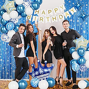 Bule Birthday Party Decorations Set with Birthday Banner, Bule Confetti Balloons, Bule Foil Birthday Background, Tassel Garland, Cake Toppers for Girls Men Kids Baby Birthday Party Supplies Decor
