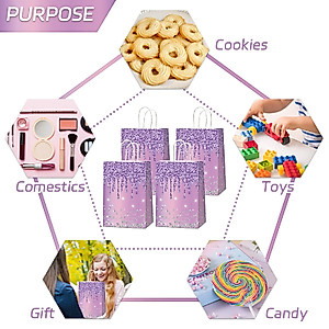 12Pcs Purple and Silver Gift Bags Glitter Diamond Goodie Bag Happy Birthday Treat Bag Glitter Purple Candy Bags Supplies for Wedding Bridal Baby Shower Holiday Party Favors Decorations 4.7*3.15*8inch