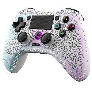 RALAN Wireless Controller with 8 Color Adjustable LED Lighting Compatible with PS4 Pro/Slim/for PS4 Controller Dualshock 4, with Headphone Jack for FPS Game （White）