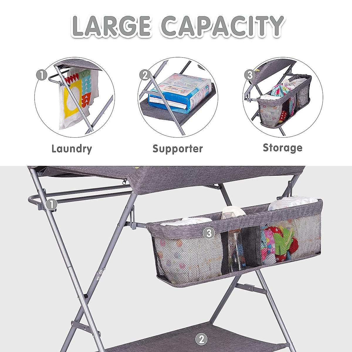 Kinfant Portable Baby Changing Table - Folding Diaper Station Nursery Organizer for Infant