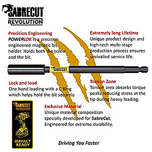 4 Piece SabreCut SCRK1 Magnetic 2 23/64" and 5 63/64" Professional Impact Bit Holders with 2 x 1 7/64" PZ2 Screwdriver Impact Bits Compatible with Dewalt, Milwaukee, Makita, Bosch and Others