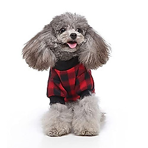 ChezAbbey Plaid Pet Clothes for Dog Pajamas Coat Cat PJS Jumpsuit Soft Velvet Doggie Jumpsuit Onesies Jammies Fleece Cat Apparel Warm Flannel Puppy Costumes
