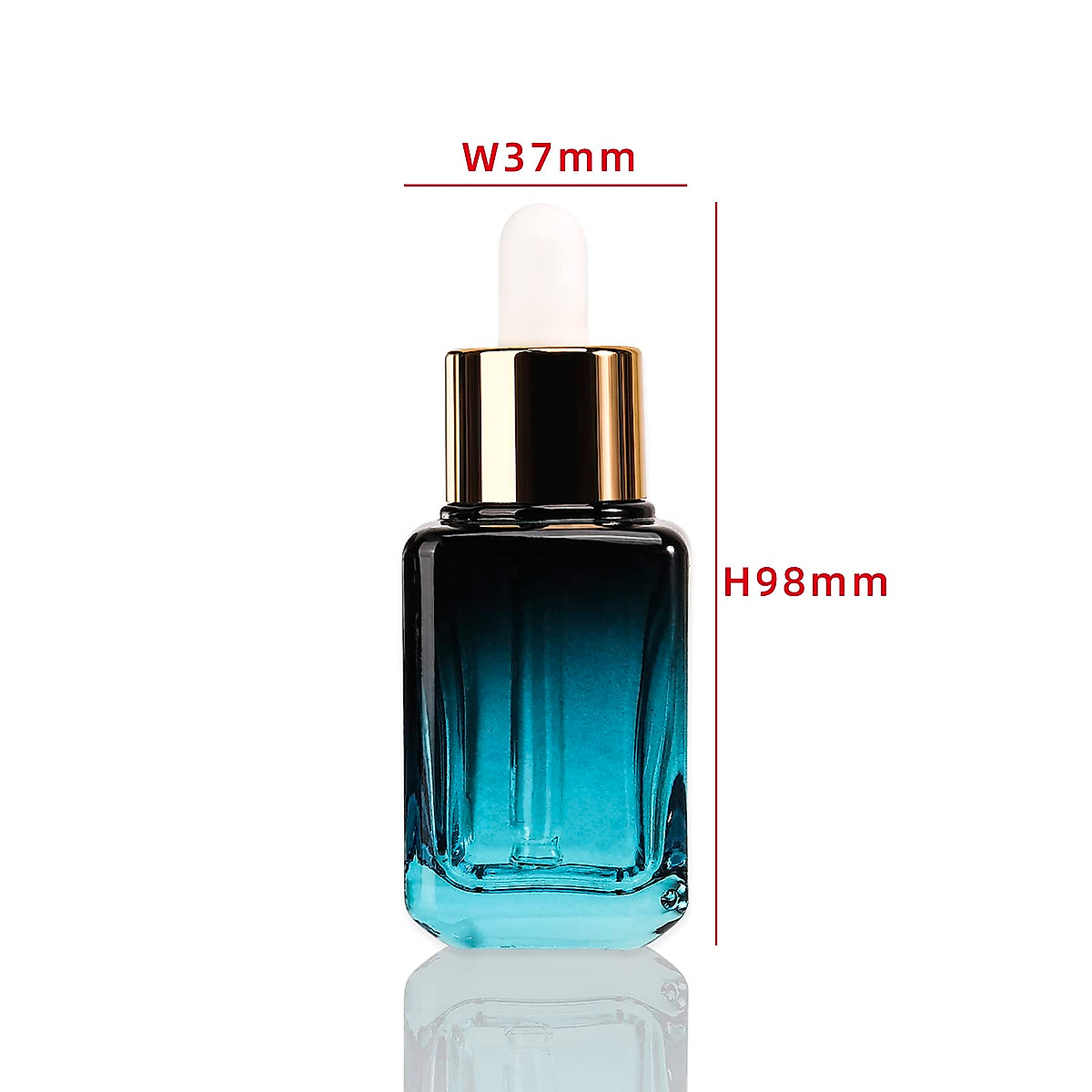 COSIDEA 6pcs Empty gradient Blue Square 30ml / 1oz Glass dropper bottle for Serum essence oil bottles container packing