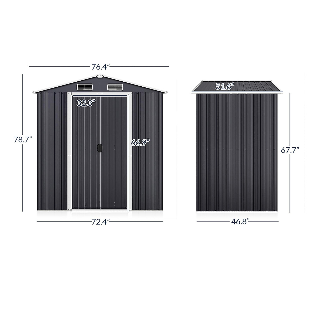 BELLEZE 6 x 4 FT Outdoor Storage Shed, Reinforced Garden Shed with Air Vent, Lockable Door, Weatherproof Metal Outside Storage Shed for Store Bike, Tools, Lawnmower, Outdoor Chairs in Backyard, Patio