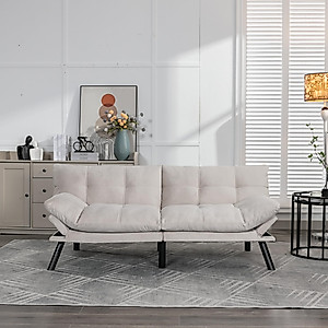 70.87" Velvet Futon Sofa Bed, Modern Convertible Sleeper Sofa Couch with Adjustable Backrest and Armrests, Tufted Loveseat Sofa with Metal Legs for Living Room, Bedroom, Apartment, Cream