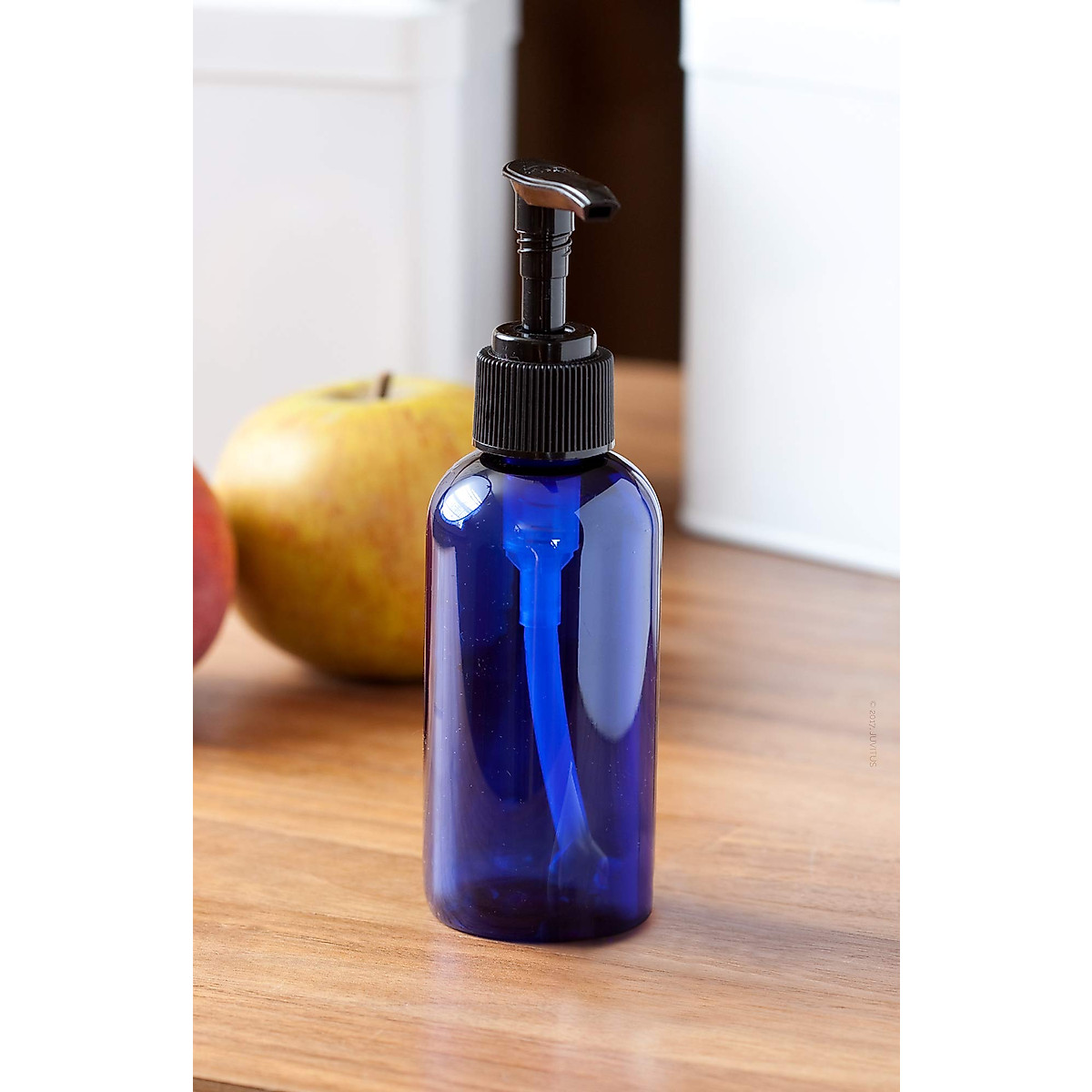 4 oz / 120 ml Cobalt Blue Boston Round PET Plastic Bottles with Black Lotion Pump (12 Pack)