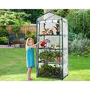 ABCCANOPY Mini Greenhouse, 4 Tiers Portable Gardening Greenhouse with Zippered Door for Indoor Outdoor Use (Transparent PVC Cover)