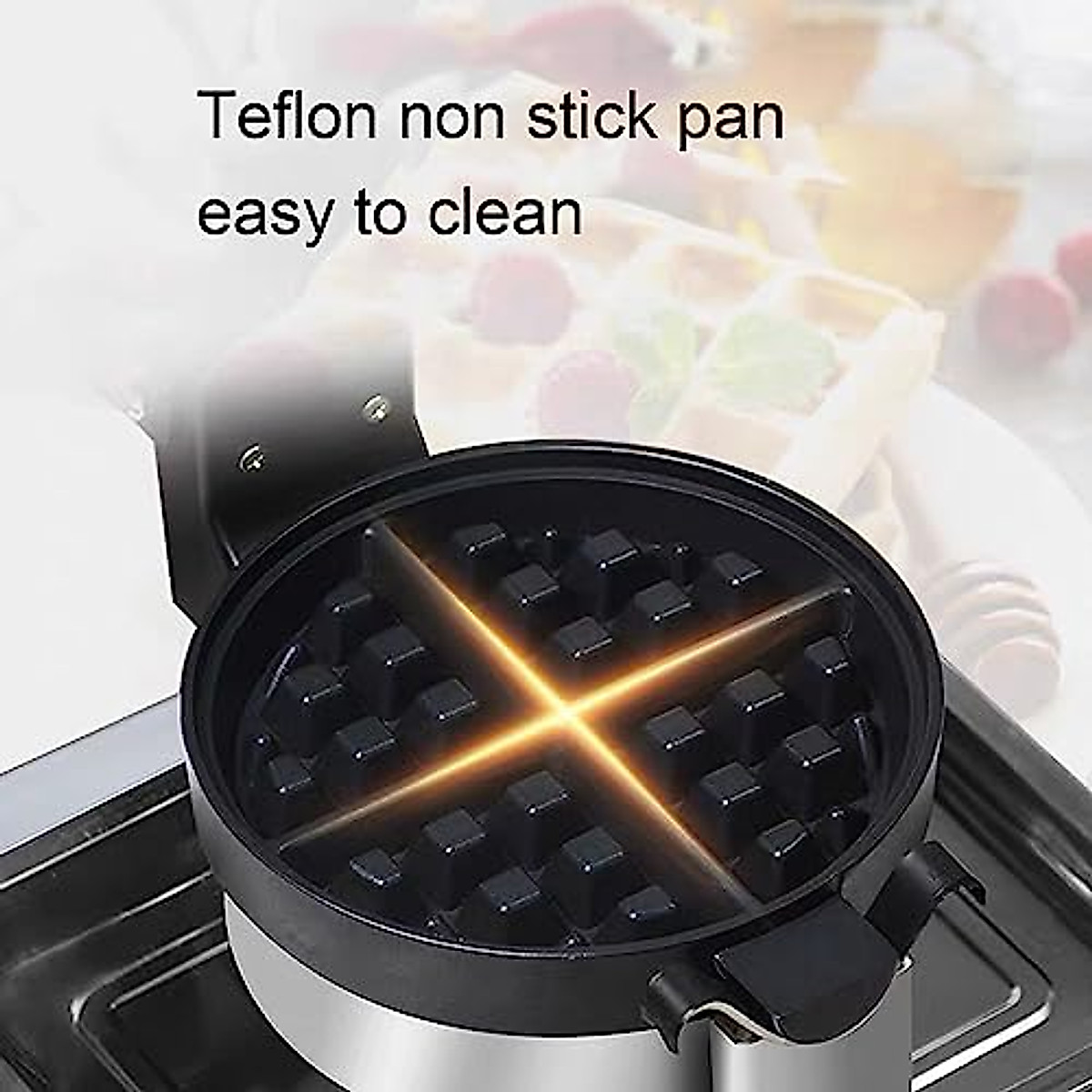 Electric Double-Head Rotating Waffle Maker, 7In Round Waffle Machine, 2600W Commercial Non-Stick Breakfast Baker Machine, 50-300℃ Temperature Control, 5 Minutes Timing