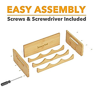 SpaceAid Bamboo Water Bottle Organizer with Labels, Kitchen Pantry Water Bottle Storage Rack for Cabinets, Home Cup and Wine Bottle Holder Shelf Organizers, 2 Pack 3-Slot, Hold 6 Bottles