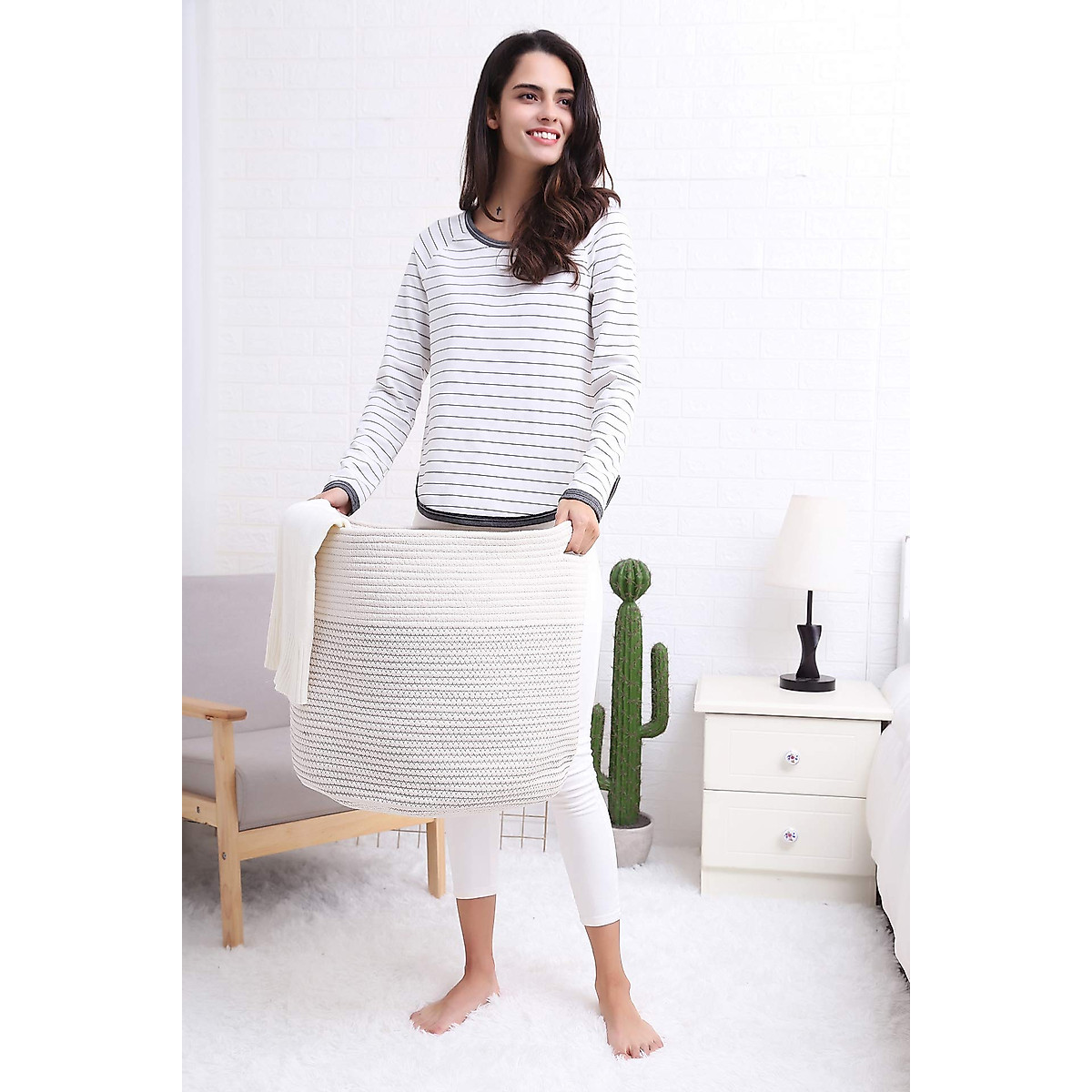 Large Cotton Rope Baskets 18'' x 16'', Woven Blanket Storage Baskets with Handles, Baby Kids Toy Bins Storage,Decorative Laundry Baskets in Nursery Living Room