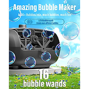 Bubble Machine - 16 Wands 8000+ Bubbles/min Bubble Machine for Kids and Toddlers - 14.2oz Large Capacity Bubble Blower - Automatic Bubble Maker - Bubble Toys for Parties, Wedding, Birthday