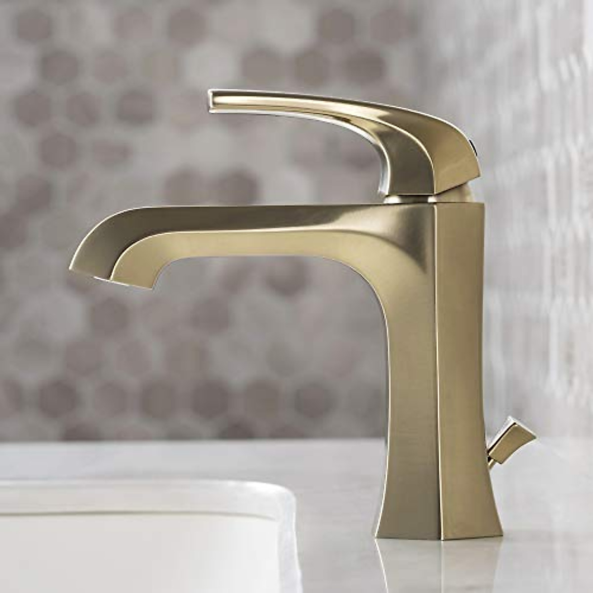KRAUS Esta Single Handle Basin Bathroom Faucet with Lift Rod Drain in Brushed Gold, KBF-1211BG