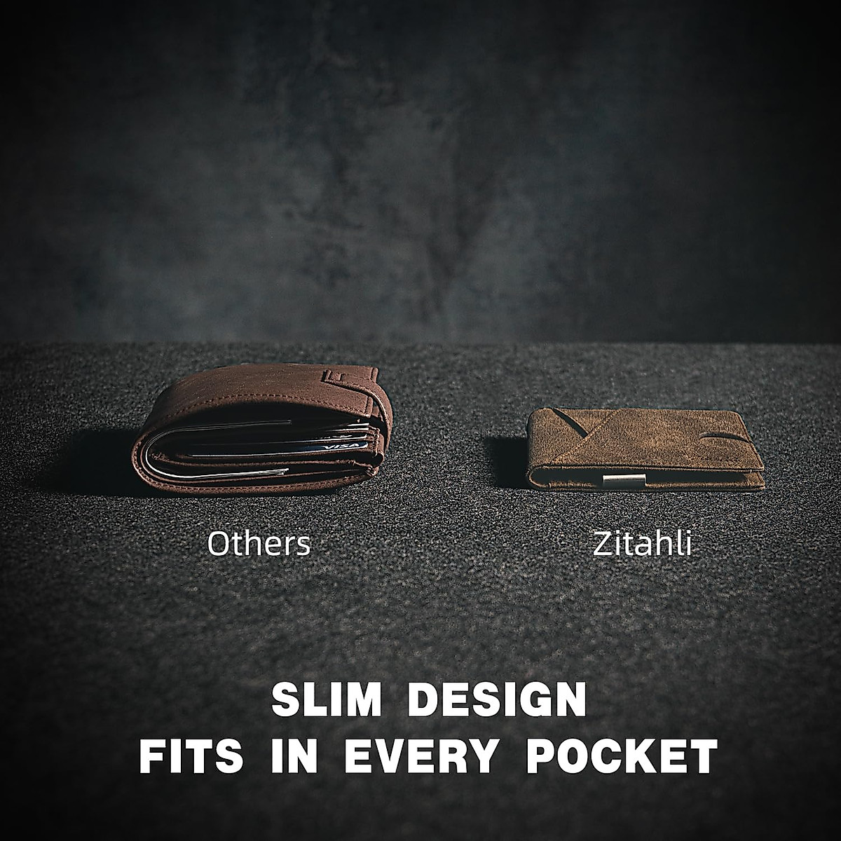 Zitahli Slim RFID Wallets for Men, Money Clip Bifold Leather Wallet Minimalist Wallet with ID Window and 12 Card Slots