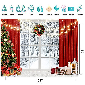 CYLYH 10x8ft Christmas Window Backdrop for Photography Winter Snow Scene Xmas Party Decorations Background Christmas Festival Party Banner Backdrop D586