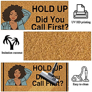 Wulidrom Faux Coir Funny Front Door Mats Outdoor Entrance Large, Hold Up Did You Call First Holiday Thanksgiving Monogram Monogrammed Doormats 30" X 18" Welcome Mat Indoor Non Slip Rubber Backing