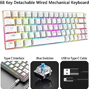 60% Mechanical Gaming Keyboard and Mouse Combo RGB Backlight Ultra-Compact Ergonomic Anti-ghosting 68 Keys 6400DPI Silent Honeycomb Mice Type-C Wired for Computer Mac Gamer
