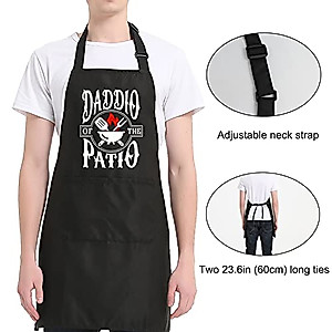 Jpayxese Grill Aprons for Men, Dad Apron for Grilling BBQ Cooking, Funny Daddio of the Patio Apron with Pockets, Adjustable Bib Black Aprons Gifts for Dad Birthday Fathers Day