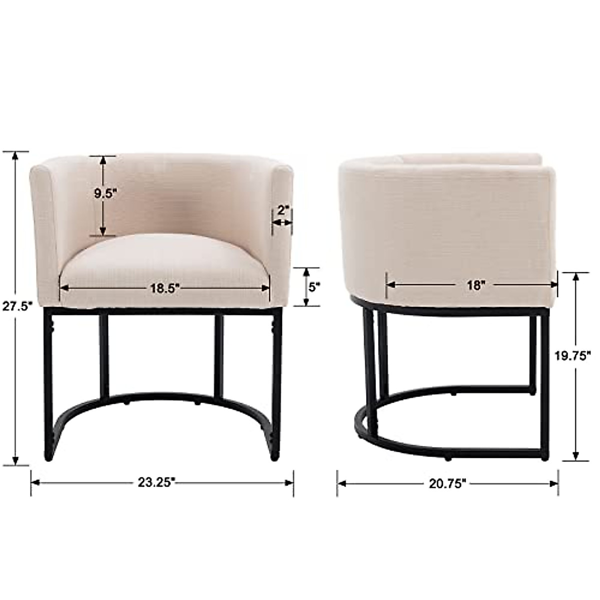 Mid Century Modern Upholstered Dining Chairs with Arms Set of 6, Contemporary Linen Kitchen & Dining Room Chairs, 18.5" Wide Accent Chairs for Dining Room Living Room with Black Metal Frame, Cream