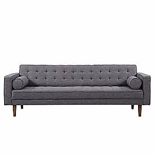 Armen Living Element Sofa in Dark Grey Linen and Walnut Wood Finish