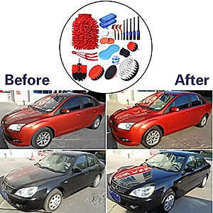 Manesi Car Detailing Brush Set,24PCS Drill Brush Set,Car Interior Detailing Kit & Car Wash Kit with Boar Hair Detail Brush and Cleaning Gel for Wheel,Dashboard,Air Vent,Leather and Exterior