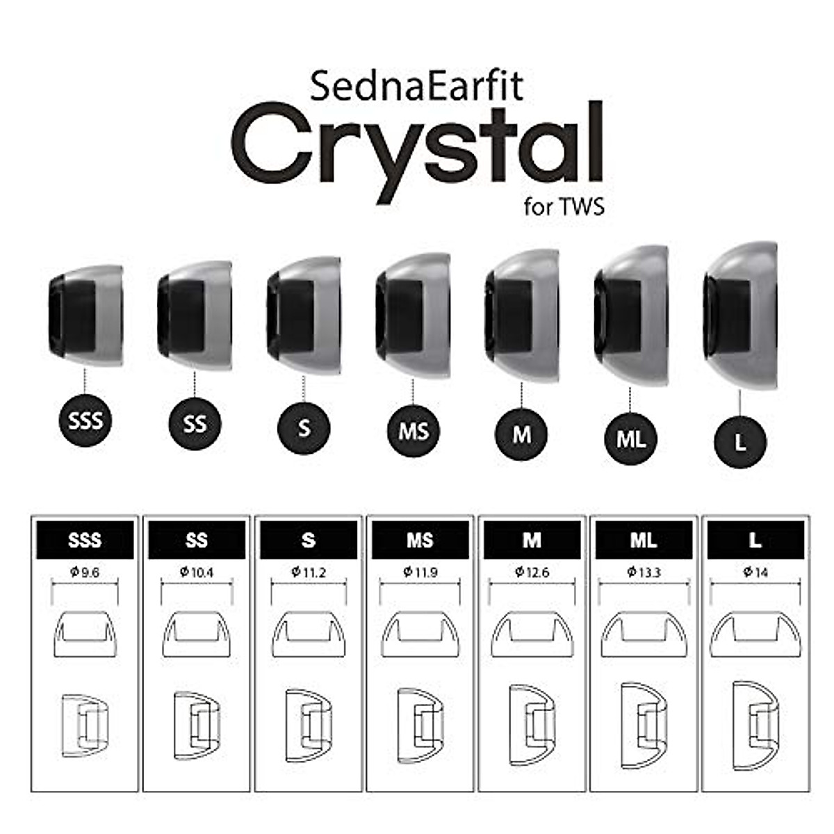 AZLA SednaEarfit Crystal 3 Pairs (Size M/ML/L 3Pr) Replacement Earbud Tips Eartips for TWS - Compatible with Galaxy Buds 2, Buds, Buds+