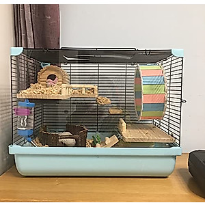 Wooden Hamster Platform with Ladder, Hamster Playground, Bird Perches Cage Toys, Hamster Rat Guinea Pig Chinchilla Cage Accessories