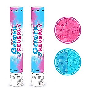 EFFIELER Gender Reveal Confetti Powder Cannon Set of 2 Mixed (1 Blue 1 Pink) 100% Biodegradable Confetti Smoke Gender Reveal Cannon for Gender Reveal Decorations and Baby Gender Reveal Party Supplies…