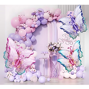 6pcs Butterfly Balloons Purple Pink Blue Gradient Butterfly Aluminum Foil Balloons for Butterfly Flower Jungle Party Birthday Baby Shower Fairy Supplies