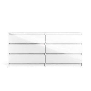 Pemberly Row Modern Contemporary 6 Drawer Wide Double Bedroom Dresser in White High Gloss