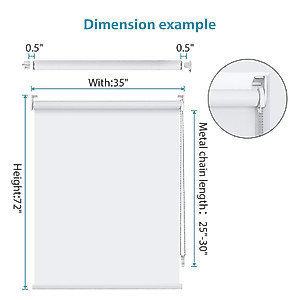 SUNFREE Blackout Roller Shades for Windows,58" W x 72" H, White,Pull Down Shades for Windows with Chain Cord, Roller Blinds for Living Room, UV Protection Room Darkening Shades Door Blinds