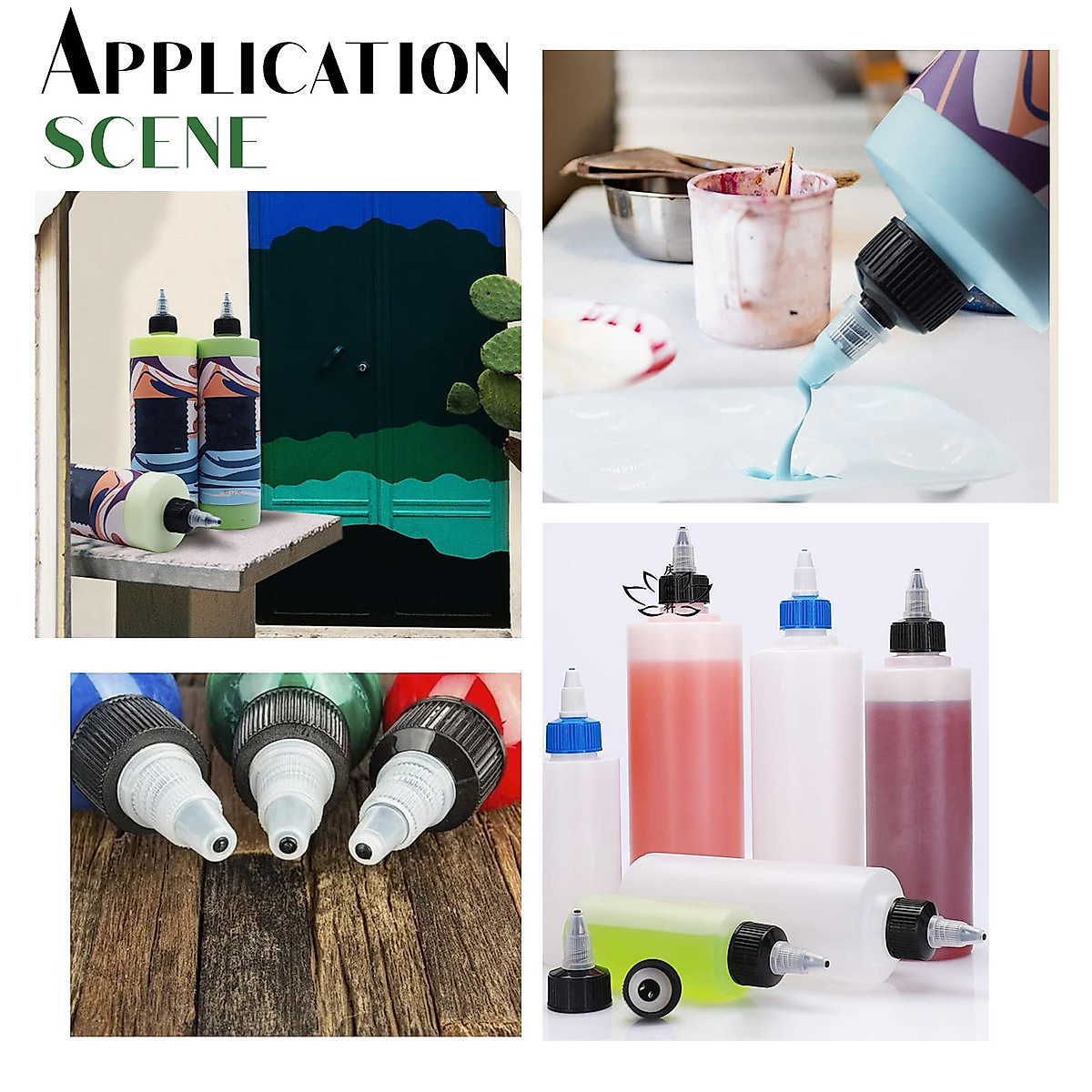 BENECREAT 48PCS 4 Sizes Natural Twist Bottle Cap Black Squeeze Bottle Replacement Caps for Glue Dispensing Bottles, Crafts Repair and Art