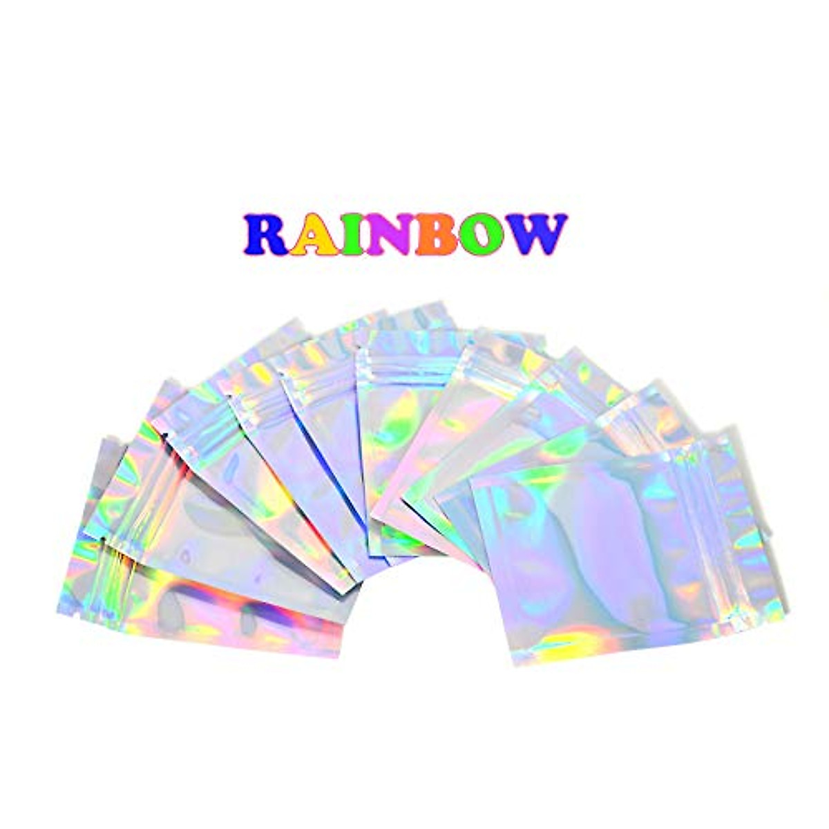 50 - 4x6" Holographic Rainbow Flat Ziplock Double-Sided Reusable Metallic Food Storage Bags (Iridescent)