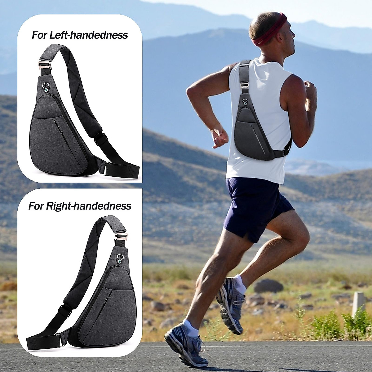 LKEX Crossbody Bag Anti-Theft Lightweight Casual Shoulder Backpack Sling Chest Bag Belt Rucksack for Travel Bicycle Sport（Dark Grey Right Hand）