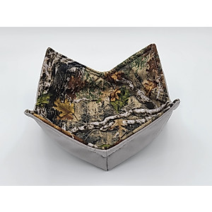 Camouflage Microwave Bowl Cozy Camo Reversible Microwaveable Potholder Timber Oak Leaf Bowl Buddy Hunt Lodge Man Cave Country Cabin Real Tree Manly Kitchen Linens Handmade Guy Gifts Under 10