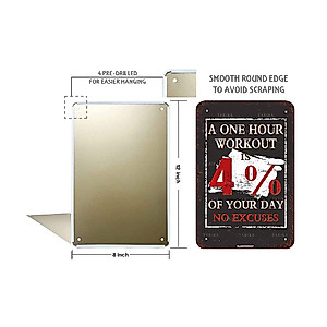 A One Hour Workout is 4% of Your Day No Excuses Retro Look Metal 8X12 Inch Decoration Painting Sign for Home Gym Farm Garden Garage Inspirational Quotes Wall Decor