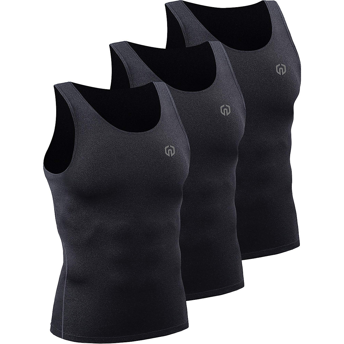 NELEUS Men's 3 Pack Compression Tank Top Athletic Undershirts,5074,Black (Grey),US XL,EU 2XL