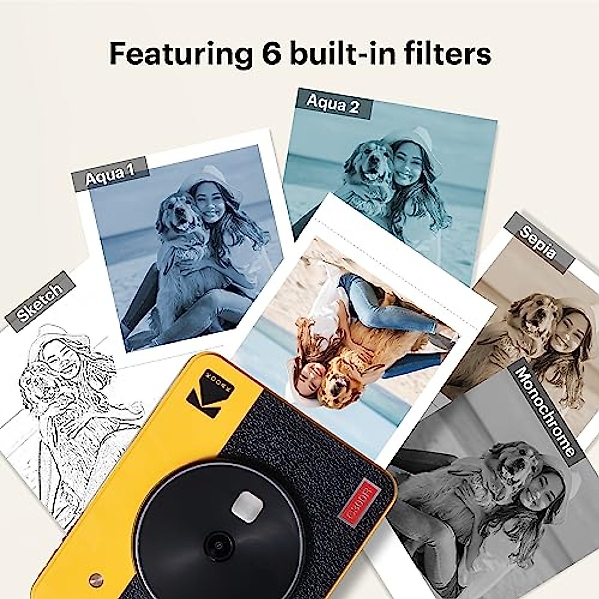 KODAK Mini Shot 3 Retro 4PASS 2-in-1 Instant Digital Camera and Photo Printer (3x3 inches) Initial 8 Sheets + 60 Sheets Gift Bundle, Yellow (NOT Zink)