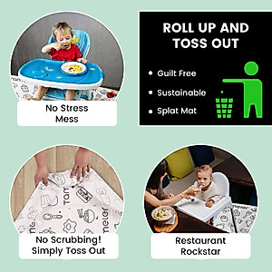 Disposable Splat Mat for Under High Chair - Tameler 30 Pack 35'' x 43'' High Chair Floor Mats for Babies, Waterproof Splash Mats, Disposable Placemats for Home & Restaurant, Baby Led Weaning Supplies