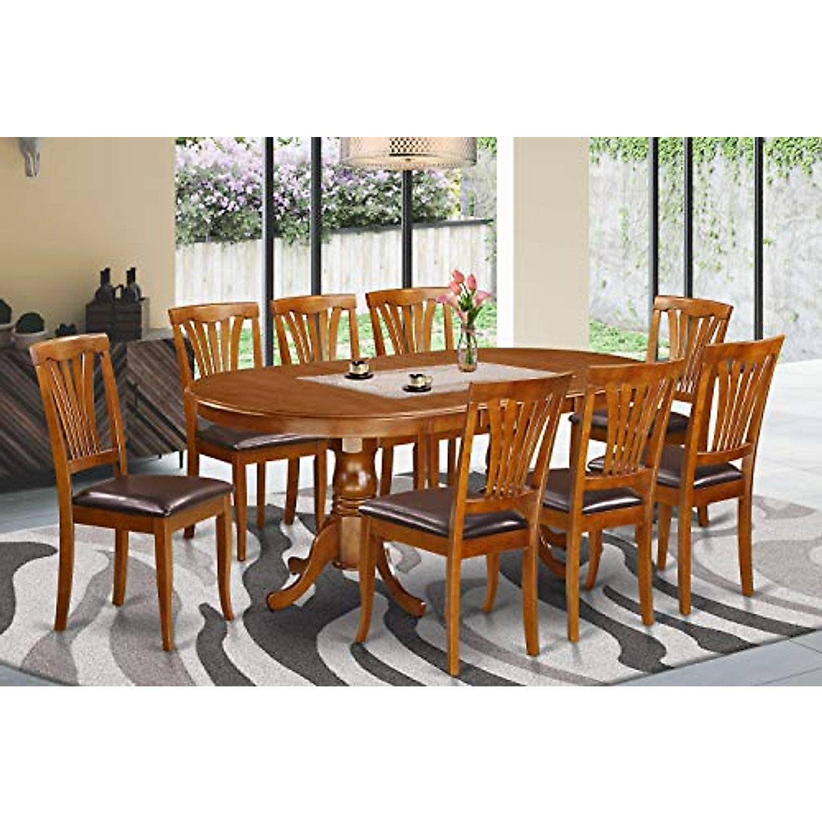 East West Furniture PLAV9-SBR-LC Dining Set, 9-Piece