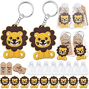 CiciBear 60 Pack Lion Party Decorations for Guests, 20 Lion Keychains, 20 Tags and 20 Gift Bags for Jungle Safari Wild Woodland Baby Shower, Kids Birthday Party Favor